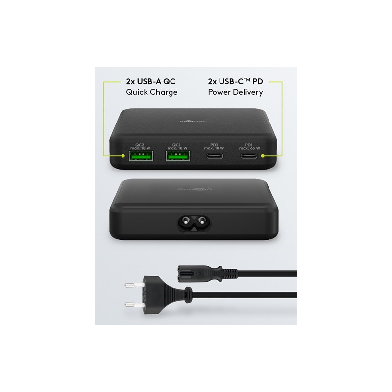USB-C™ PD GaN Multiport Desktop Charger (65 W) black 2x USB-C, 2x USB-A ...